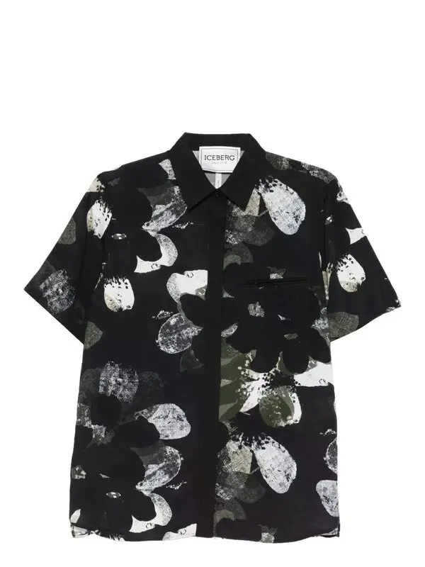 Iceberg Floral Pocket Shirt - Black