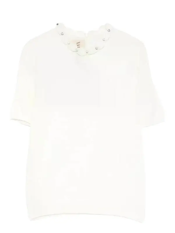 Valentino Garavani Embellished Scalloped Virgin Wool Blouse - White