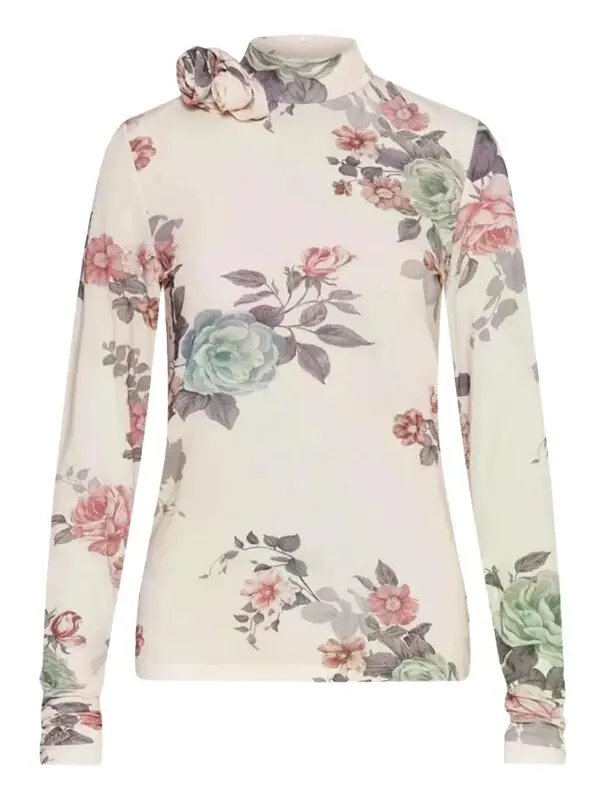 Marella Floral-print Long-sleeve Top - Neutrals