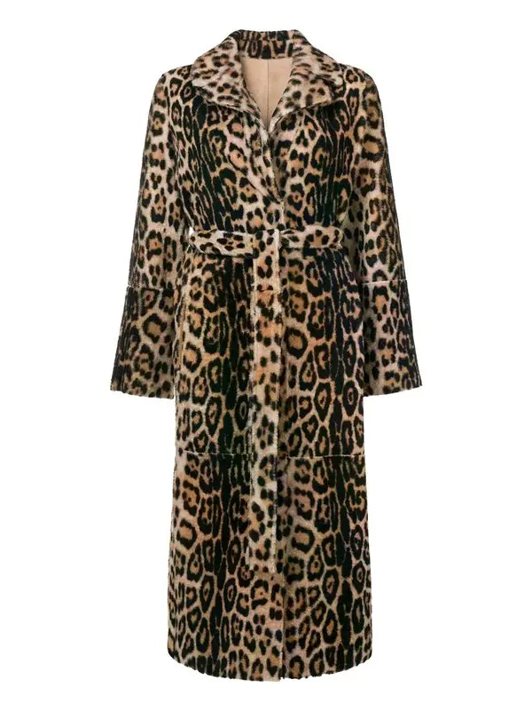 YVES SALOMON Leopard Print Fur Coat - Neutrals