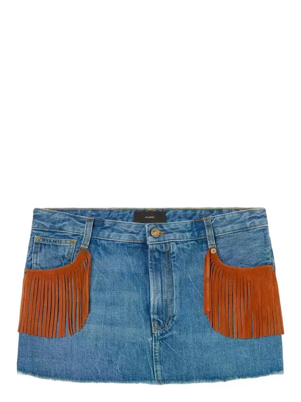 Alanui Fringed-detail Mini Denim Skirt - Blue
