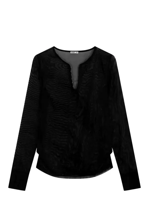 OPEN YY Mesh Henley Top - Black