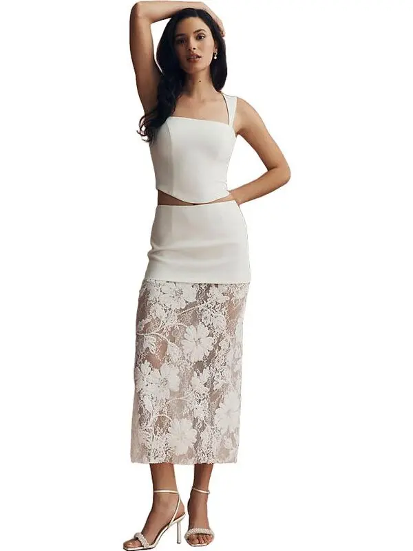 MARE MARE 3d Floral Skirt And Corset Top Set - Ivory