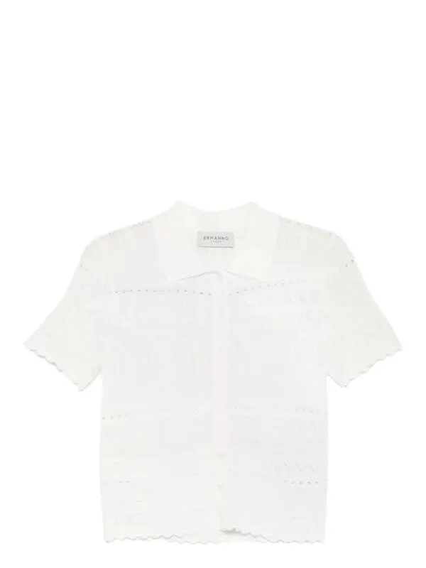 ERMANNO FIRENZE Openwork Knit Polo Top - White