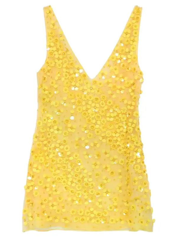 Cult Gaia Flower V-neck Mini Dress - Yellow
