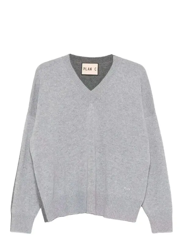 Plan C V-neck Colour-block Cardigan - Grey