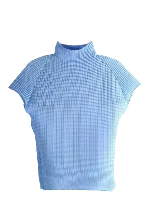 Issey Miyake Pleated High-neck Top - Blue