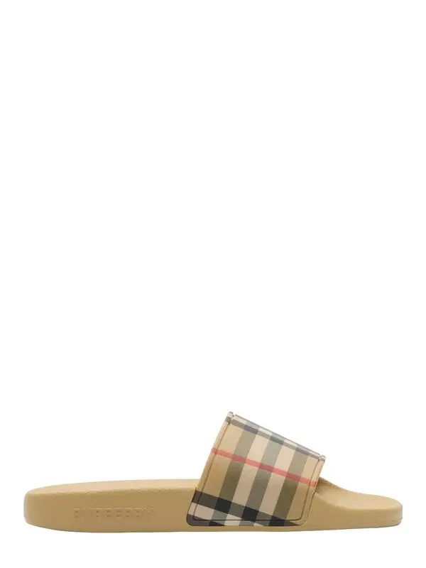 Burberry Check Slides - Sand Beige