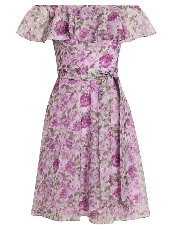 MIKAEL AGHAL Off-the-shoulder Ruffled Floral-print Organza Dress - Lilac
