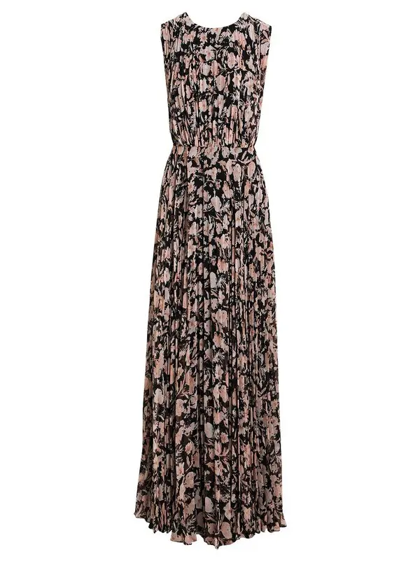 MIKAEL AGHAL Floral-print Pleated Chiffon Maxi Dress - Blush