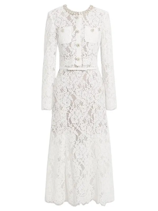SELF-PORTRAIT Embellished Layered Corded Lace Midi Dress - White