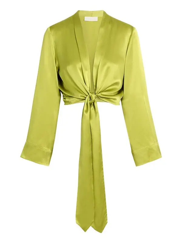 Michelle Mason Cropped Tie-front Silk-satin Blouse - Lime Green