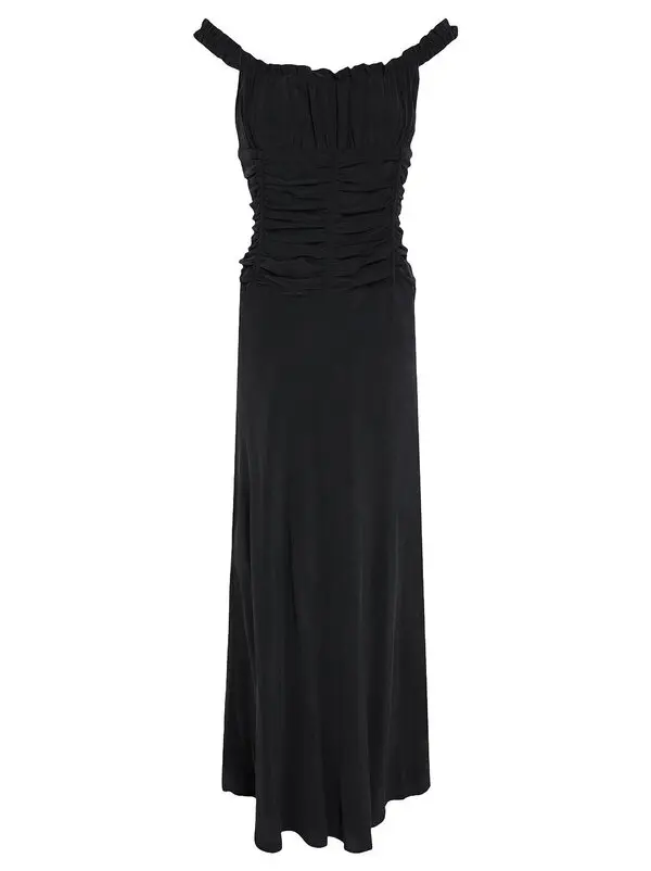 Staud Ruched Silk Crepe De Chine Maxi Dress - Black