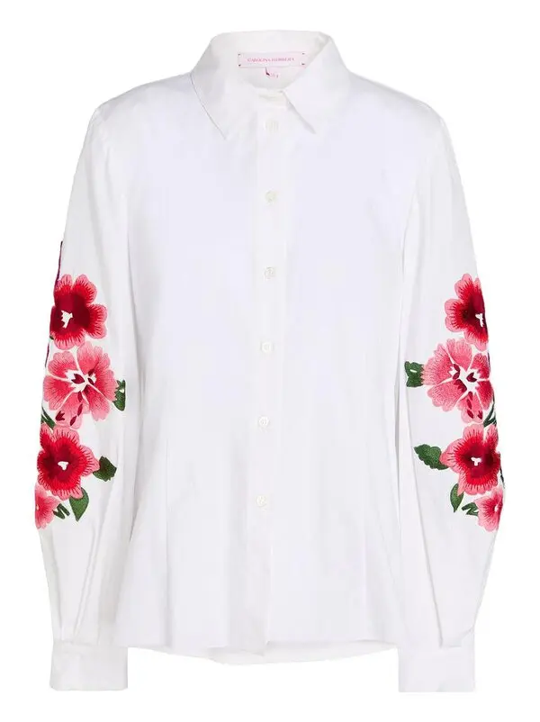 Carolina Herrera Embroidered Cotton-blend Poplin Shirt - White
