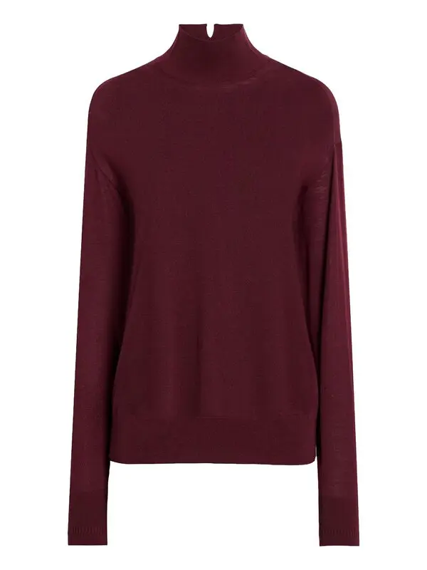 Another Tomorrow Wool Turtleneck Sweater - Burgundy
