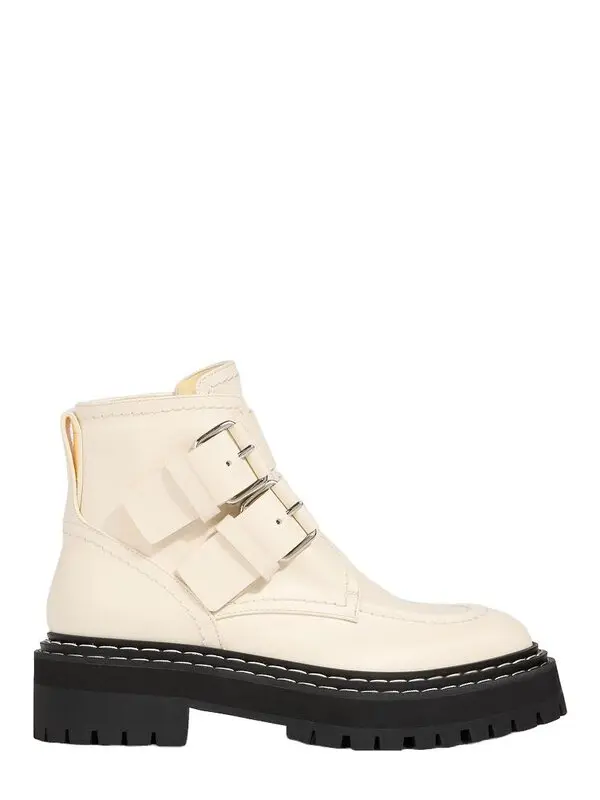 Proenza Schouler Buckled Leather Combat Boots - Cream