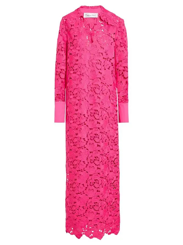 Oscar De La Renta Guipure Lace Maxi Dress - Bright Pink