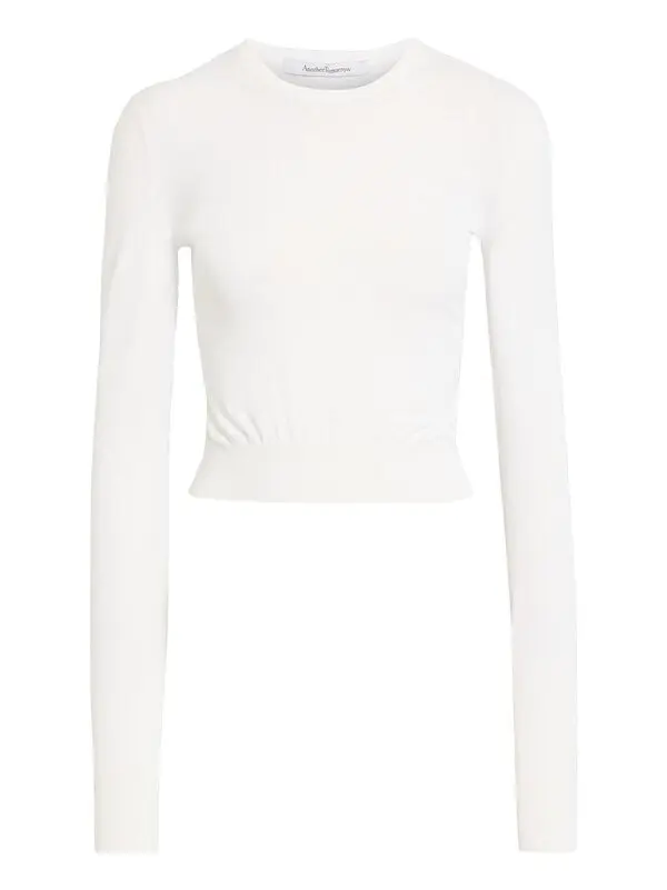 Another Tomorrow Cropped Stretch-knit Sweater - White