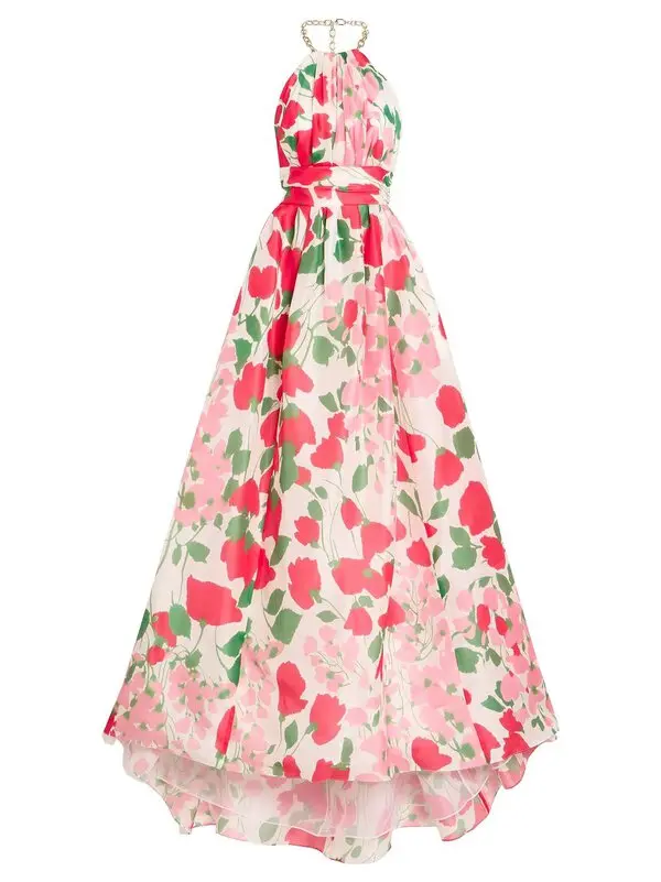 Carolina Herrera Chain-embellished Floral-print Silk-organza Gown - Pastel Pink