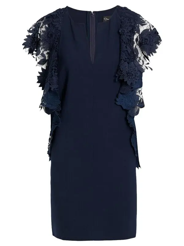 Oscar De La Renta Guipure Lace-paneled Wool-blend Mini Dress - Navy