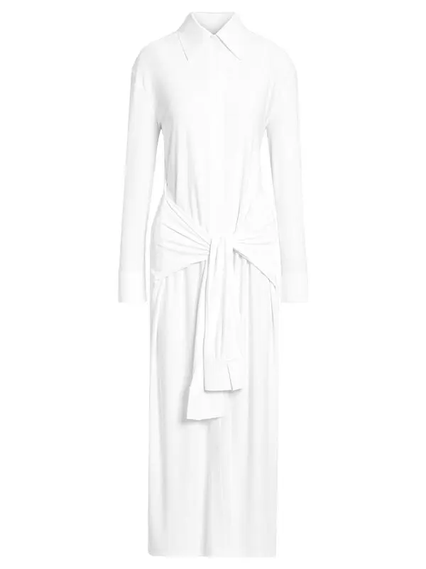 Norma Kamali Tiedetailed Stretchjersey Maxi Shirtdress - White