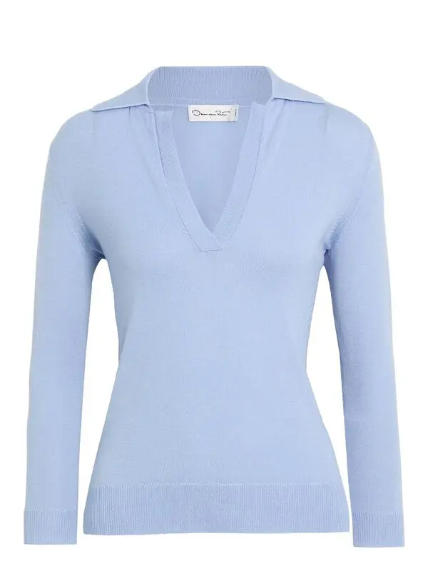Oscar De La Renta Wool Polo Sweater - Light Blue