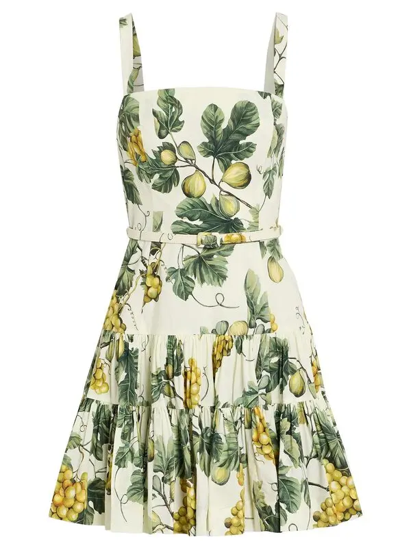 Oscar De La Renta Belted Printed Mini Dress - Light Green