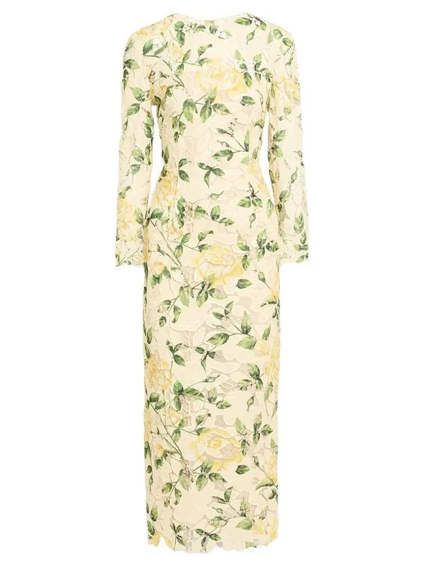 Oscar De La Renta Floral-print Guipure Lace Midi Dress - Pastel Yellow