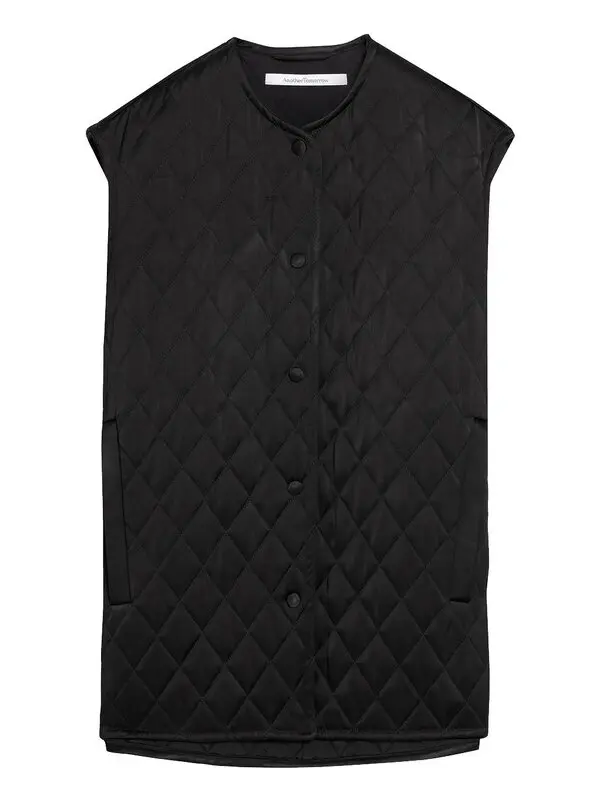 Another Tomorrow Quilted Padded Satin Vest - Black