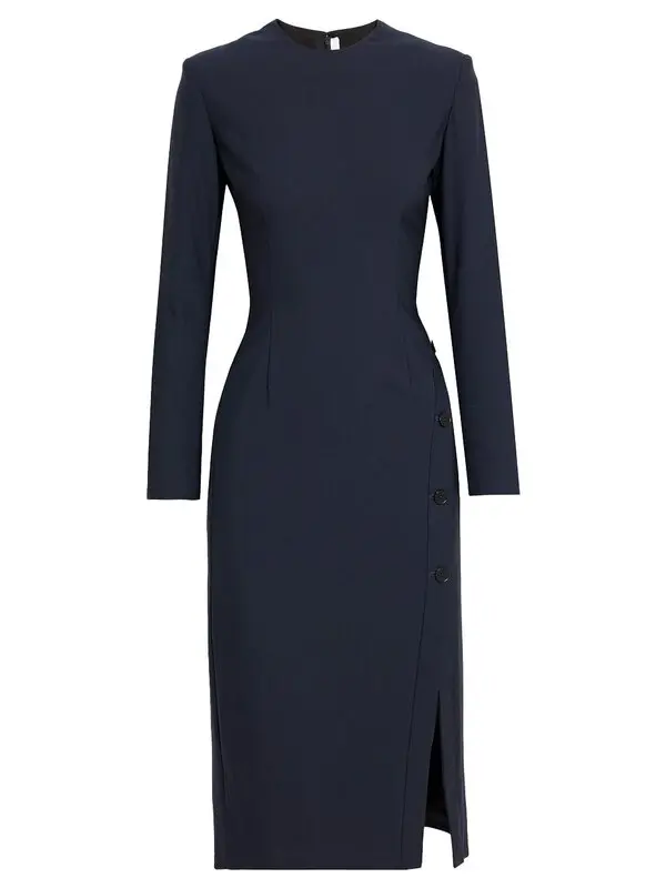 Another Tomorrow Wool-crepe Midi Dress - Navy