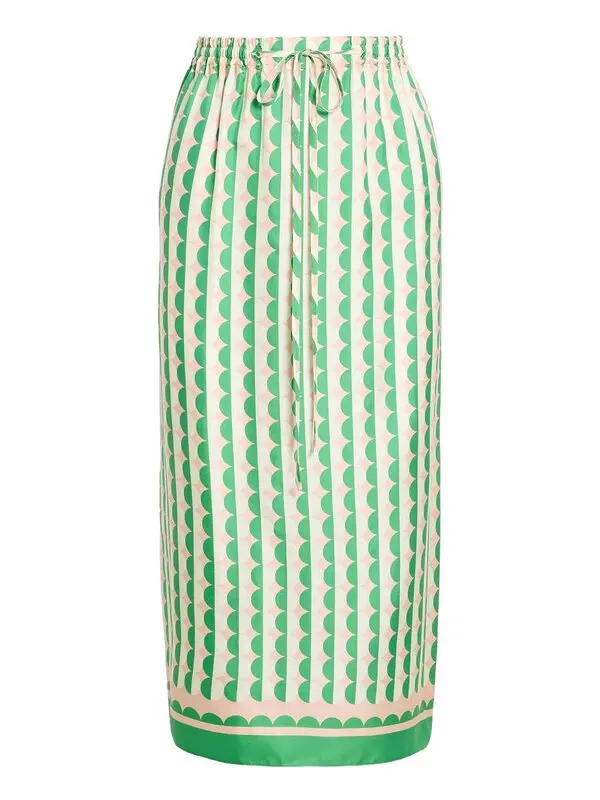 Oscar De La Renta Printed Silk-twill Midi Skirt - Green