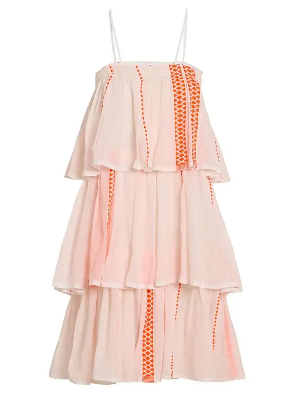 LEMLEM Tiered Cotton-blend Jacquard Dress - Baby Pink