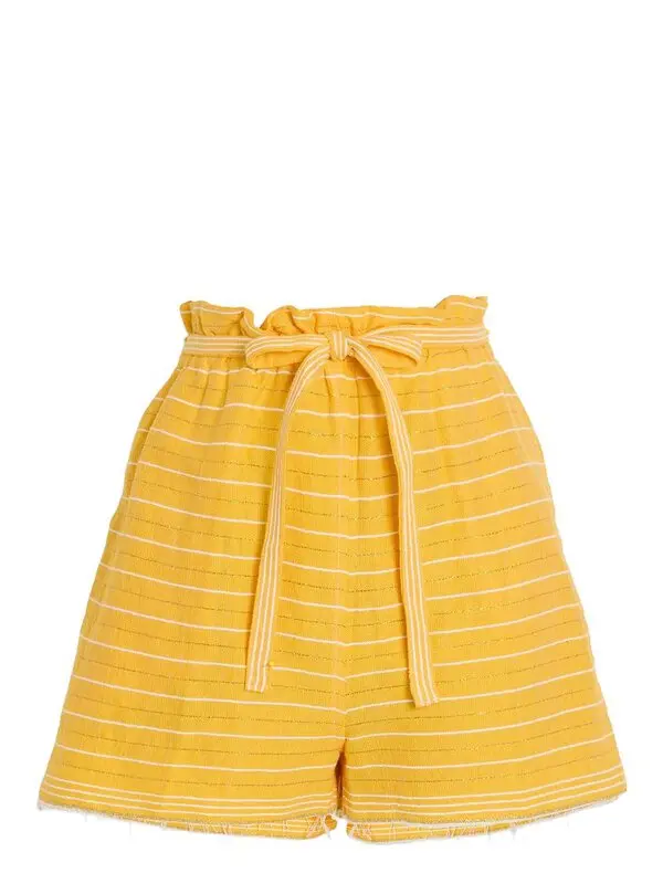 LEMLEM Belted Striped Cotton Shorts - Saffron