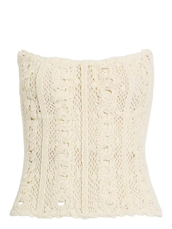 Oscar De La Renta Strapless Crocheted Bustier Top - Ecru