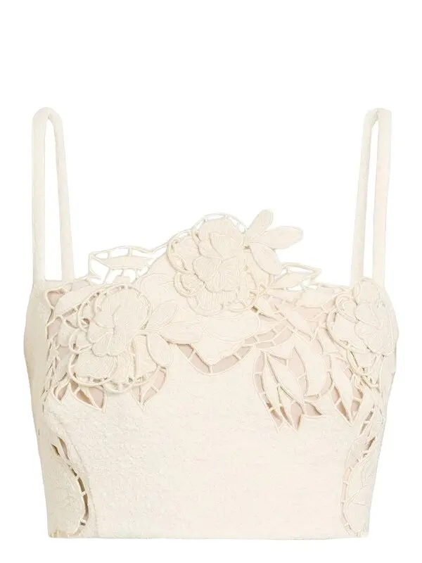 Oscar De La Renta Cropped Cotton-blend Bouclé And Guipure Lace Top - Ivory