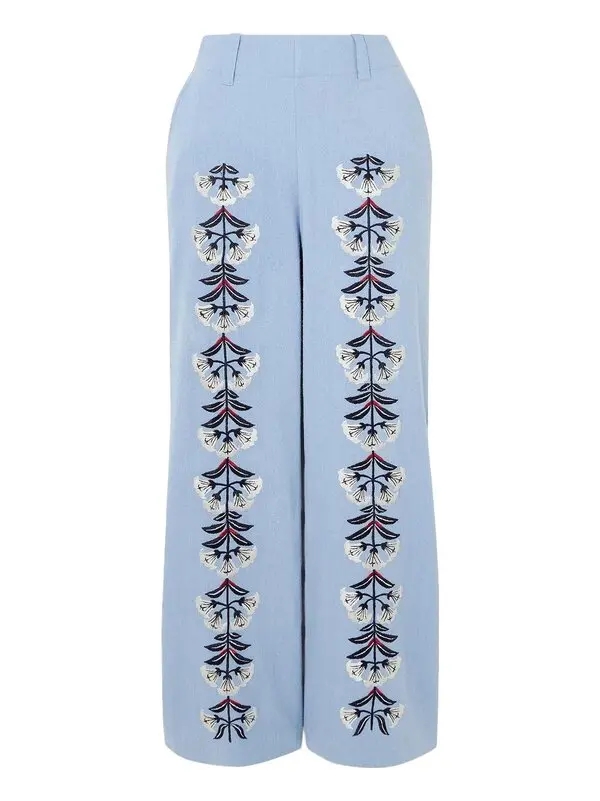 Alix Of Bohemia Charlie Embroidered Flared Pants - Light Blue