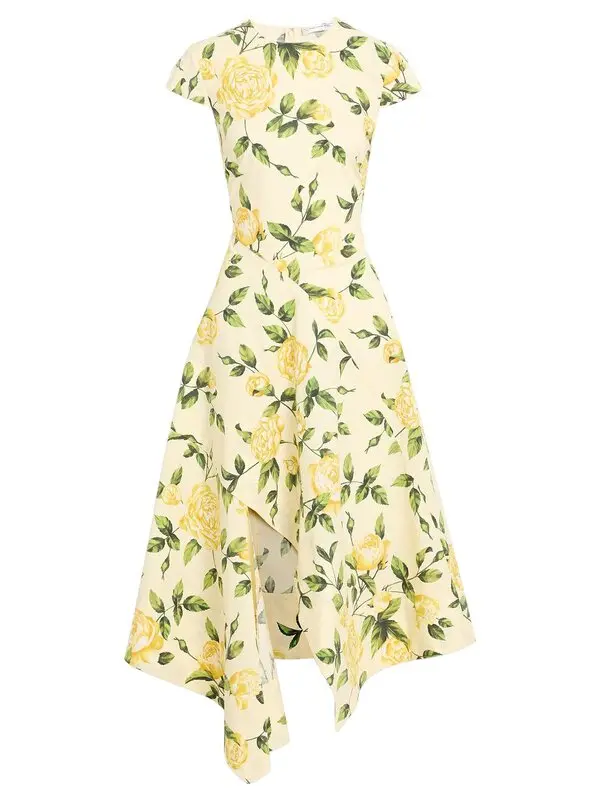 Oscar De La Renta Floral-print Cotton-blend Poplin Midi Dress - Pastel Yellow