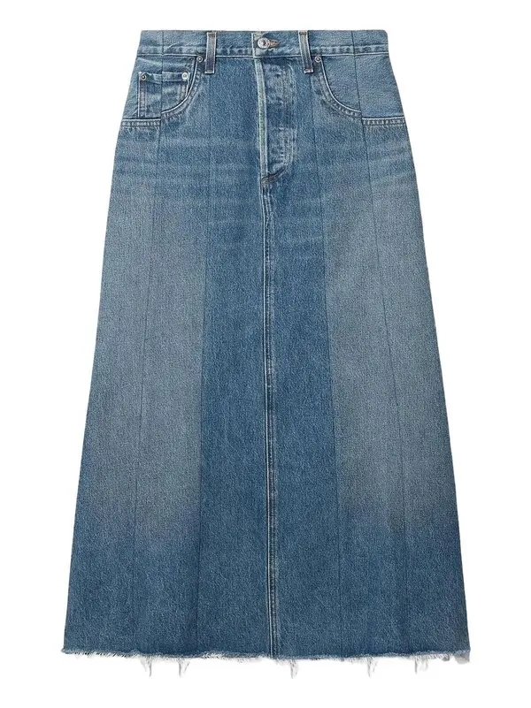Citizens Of Humanity Raian Frayed Paneled Denim Midi Skirt - Mid Denim