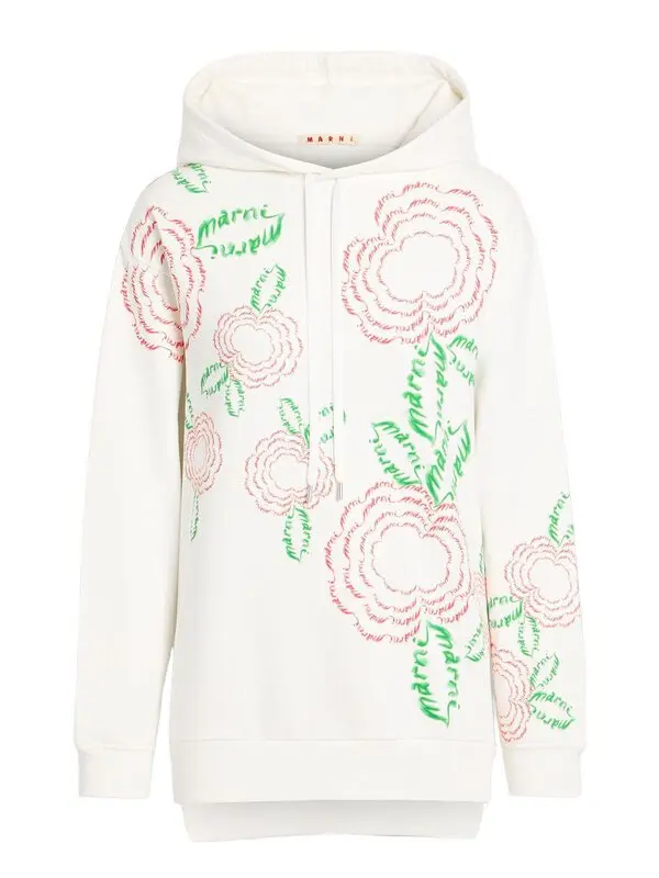 Marni Printed French Cotton-terry Hoodie - White