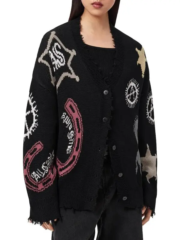 ALLSAINTS Hester Western Cotton Jacquard Cardigan - Black
