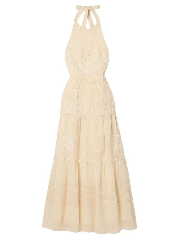 EMPORIO SIRENUSE Sibilla Embellished Embroidered Maxi Dress - Ivory