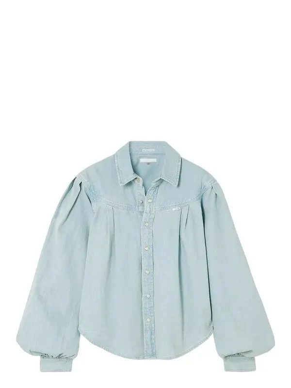 MOTHER The Rhapsody Exes Pleated Denim Shirt - Light Denim