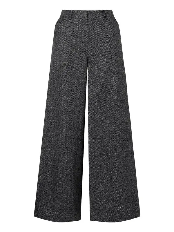 L'Agence Pilar Metallic Herringbone Wide-leg Pants - Dark Gray