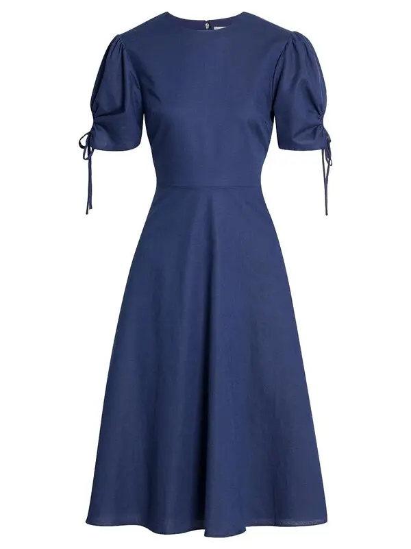 MIKAEL AGHAL Cotton And Linen-blend Dress - Navy