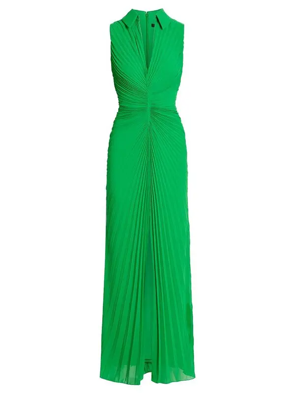 Badgley Mischka Pleated Crepe Maxi Dress - Green