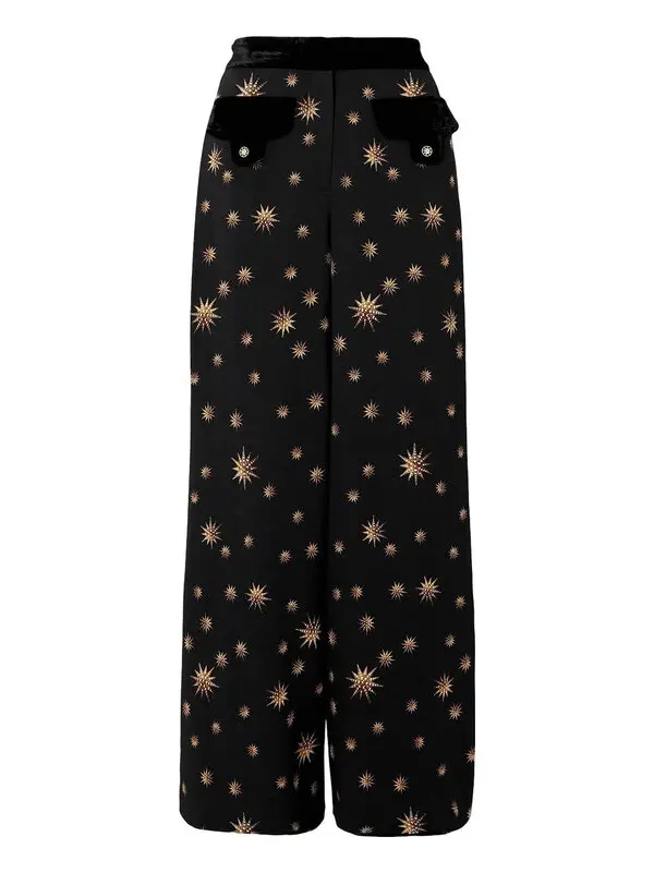 Camilla Printed Woven Flared Pants - Black