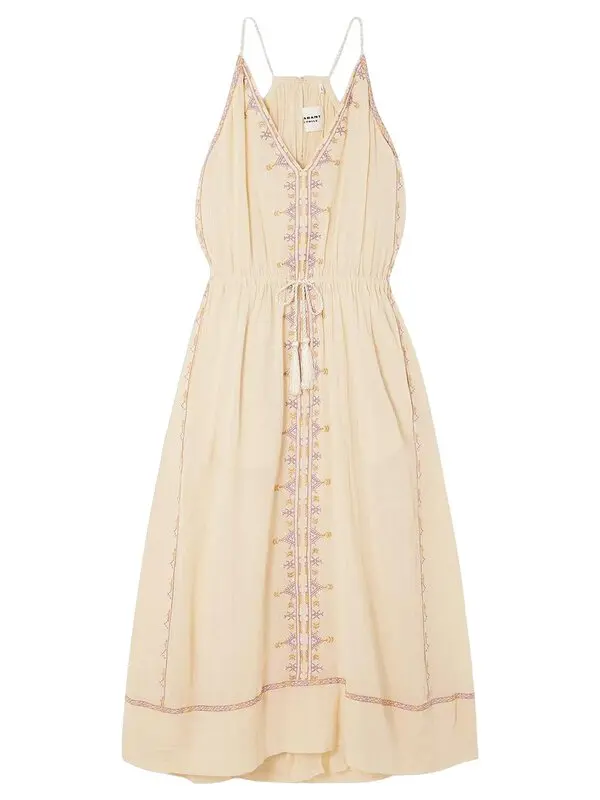 MARANT ETOILE Siana Belted Embroidered Cotton-gauze Midi Dress - Beige