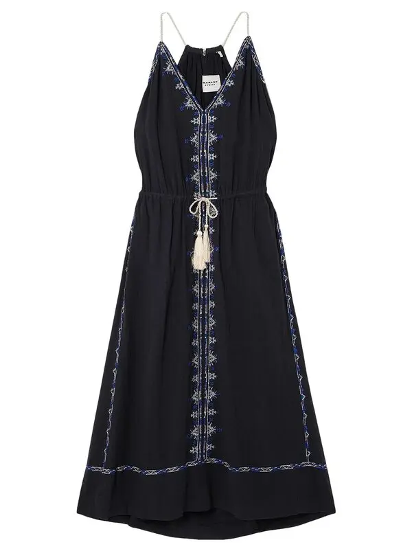 MARANT ETOILE Siana Belted Embroidered Cotton-gauze Midi Dress - Black