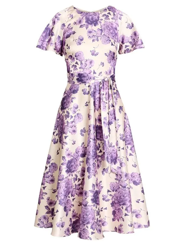 MIKAEL AGHAL Floral-print Satin Midi Dress - Purple