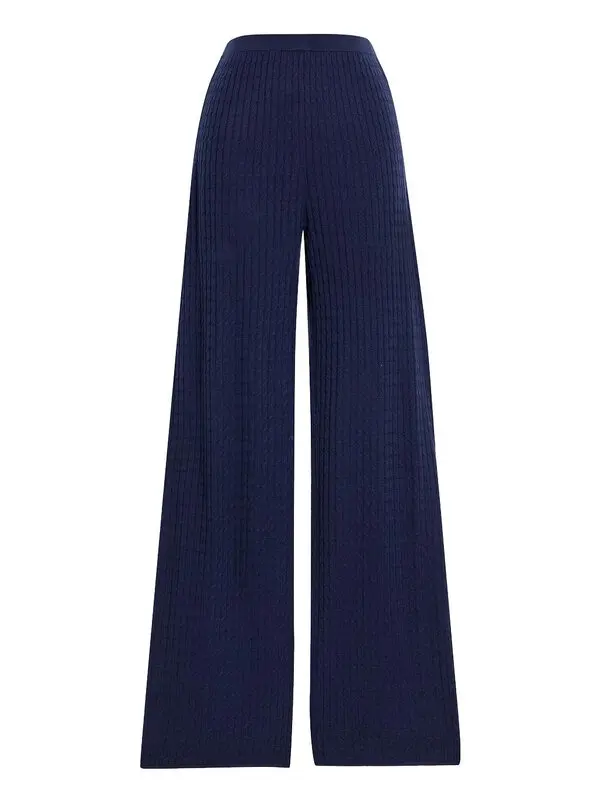 Naadam Cable-knit Merino Wool And Silk-blend Wide-leg Pants - Midnight Blue